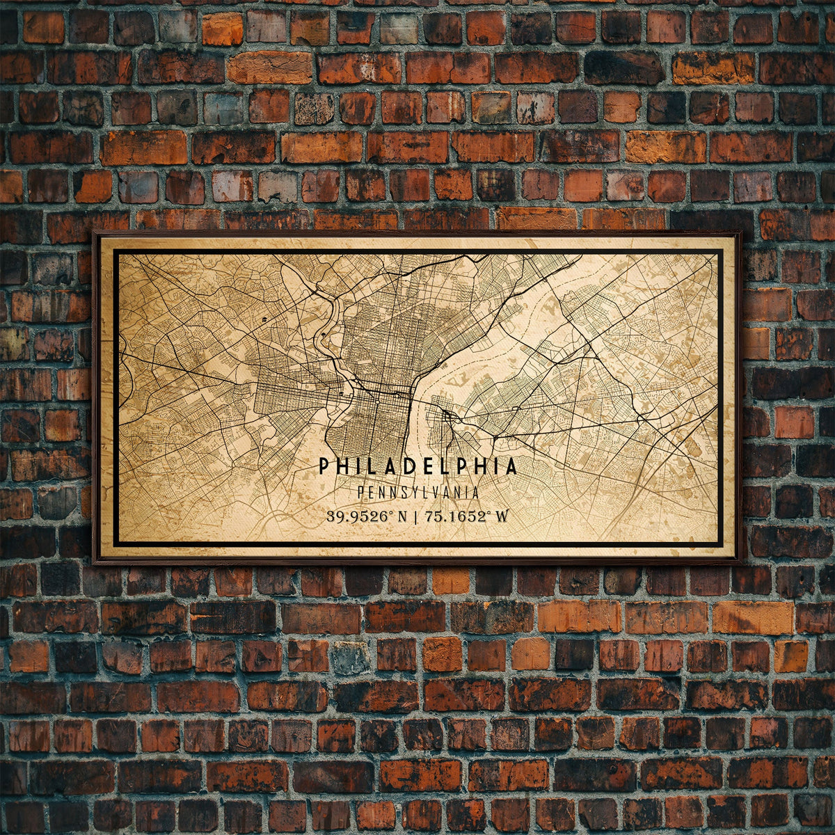 Old Philadelphia City Map Wall Art Canvas Print, Vintage Style Philade