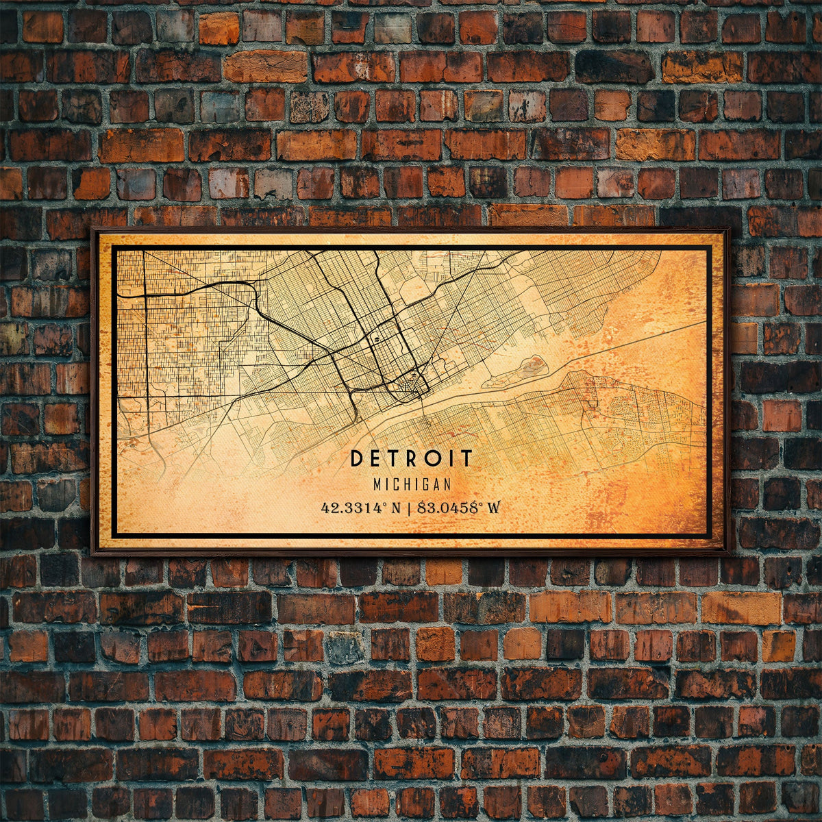 Old Detroit City Map Wall Art Canvas Print, Vintage Style Detroit Map,
