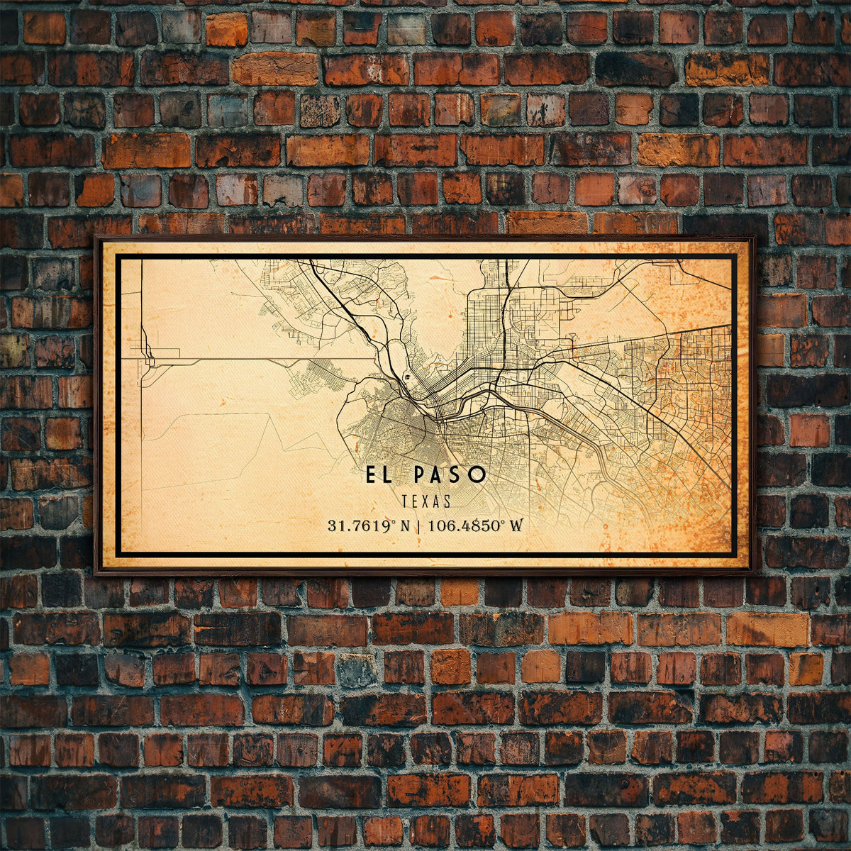 El Paso Texas Vintage Map Print, El Paso Map, Texas Map Art, El Paso C