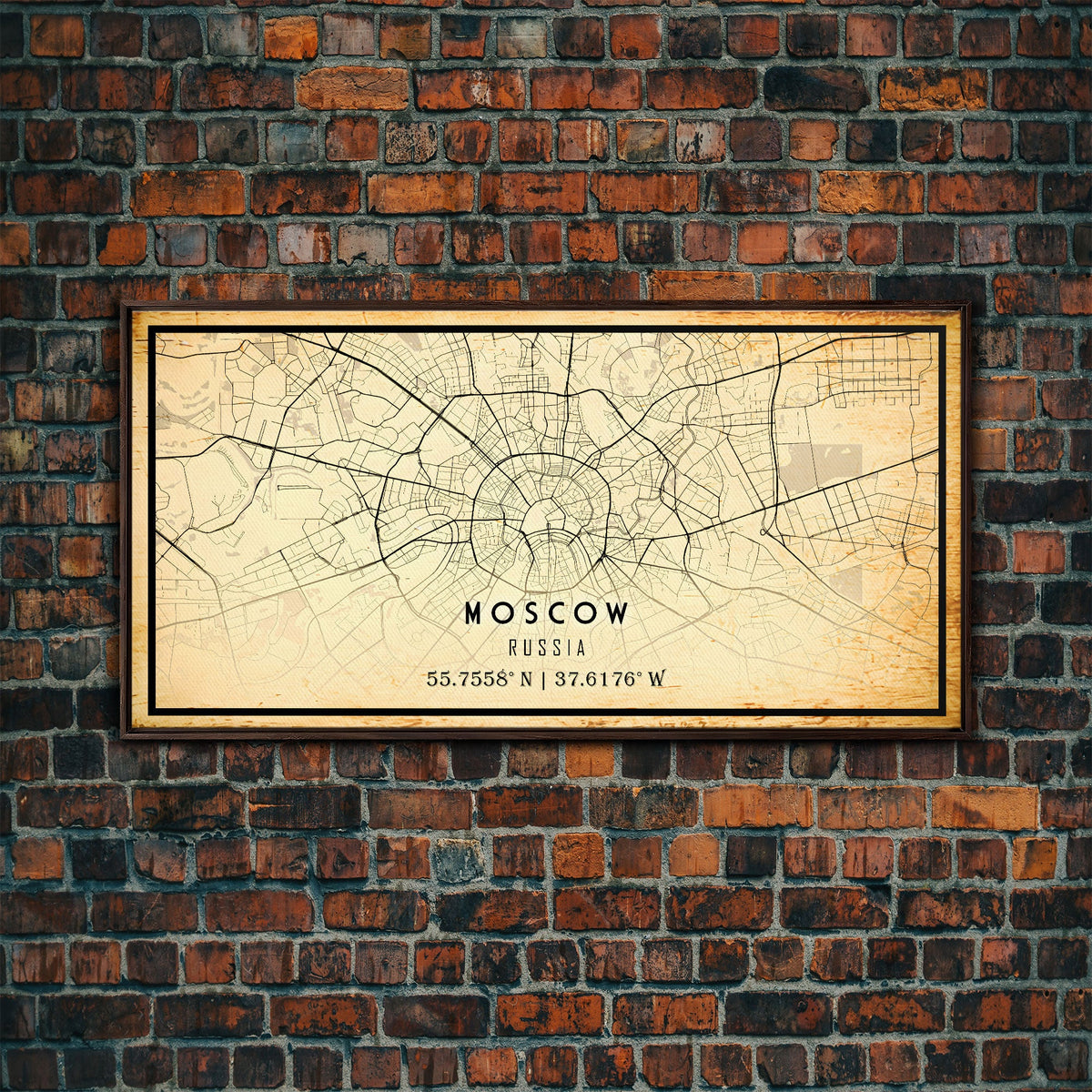Vintage Style Moscow City Map Wall Art Canvas Print, Distressed Moscow