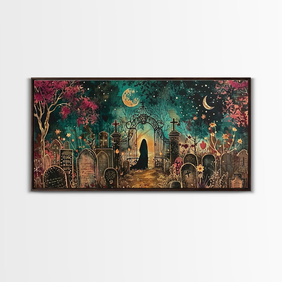 Banshee In The Graveyard, Framed Canvas Print, Halloween Decor, Spooky