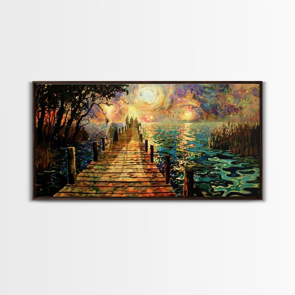 Starry Night Inspired Haunted Ghostly Docks At Night, Framed Canvas Pr