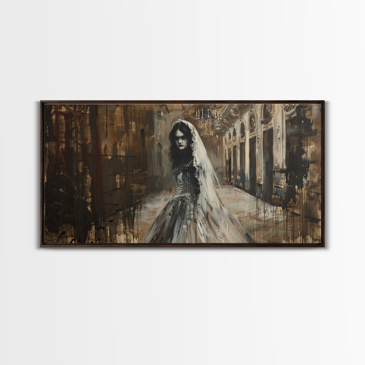 Ghostly Bride, Haunted Wedding, Framed Canvas Print, Spooky Wall Art,