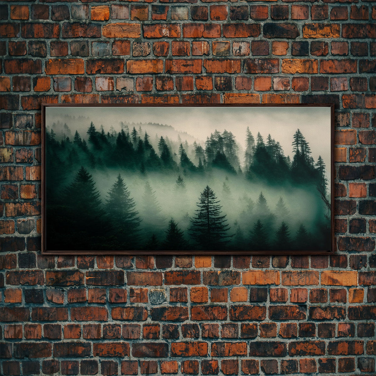 Framed Canvas Print, Pine Tree Forest, Misty Forest Landscape, Fog Cov