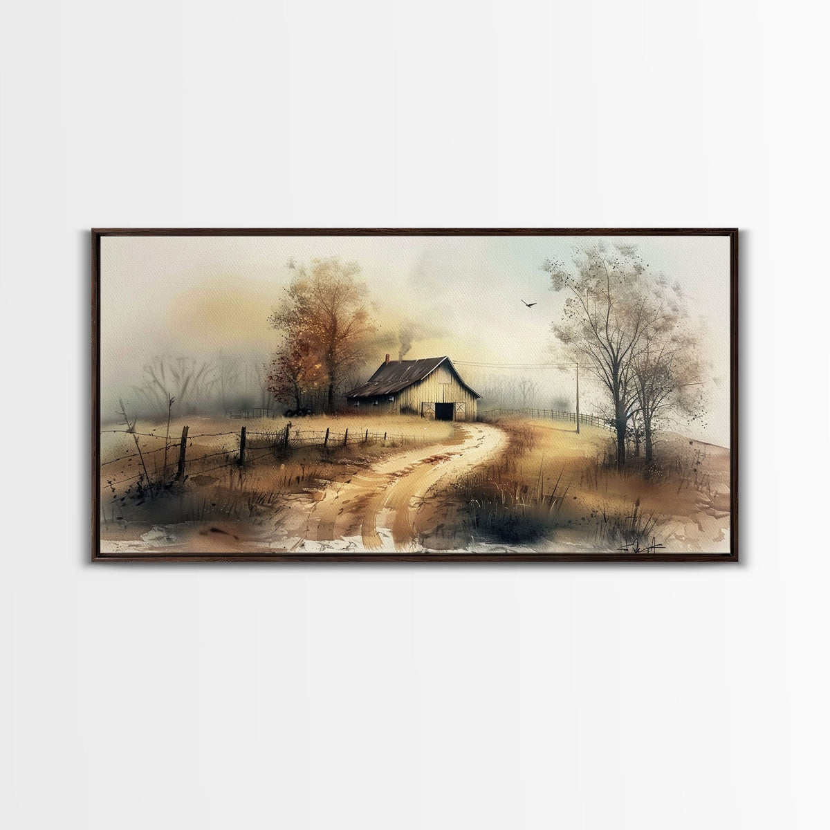 Misty Morning Farmhouse with Winding Path, Beautiful Framed Canvas Pri