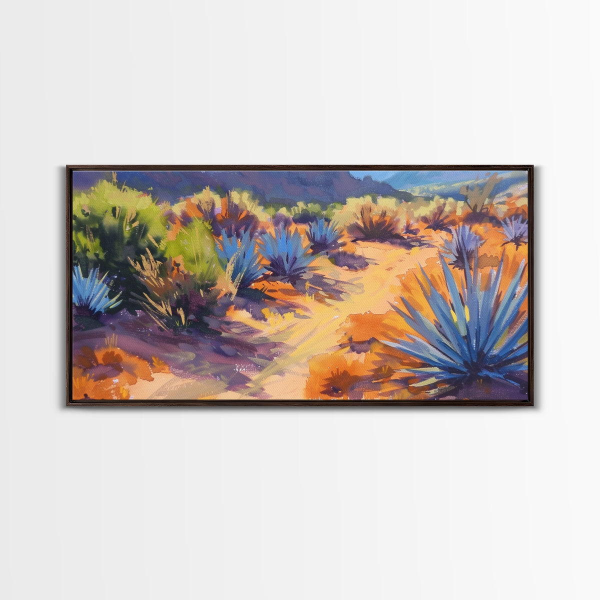 Desert Pathway with Vibrant Foliage, Perfect for Living Room Art, Fram