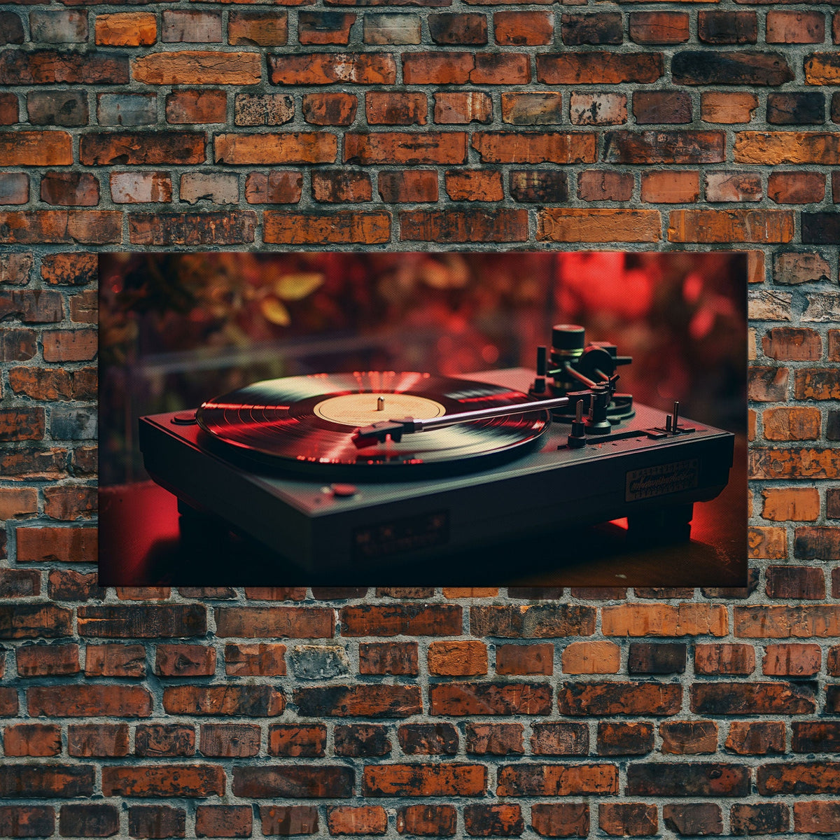 Retro Record Player Art, Framed Canvas Print, Eclectic Decor, Vinyl Re