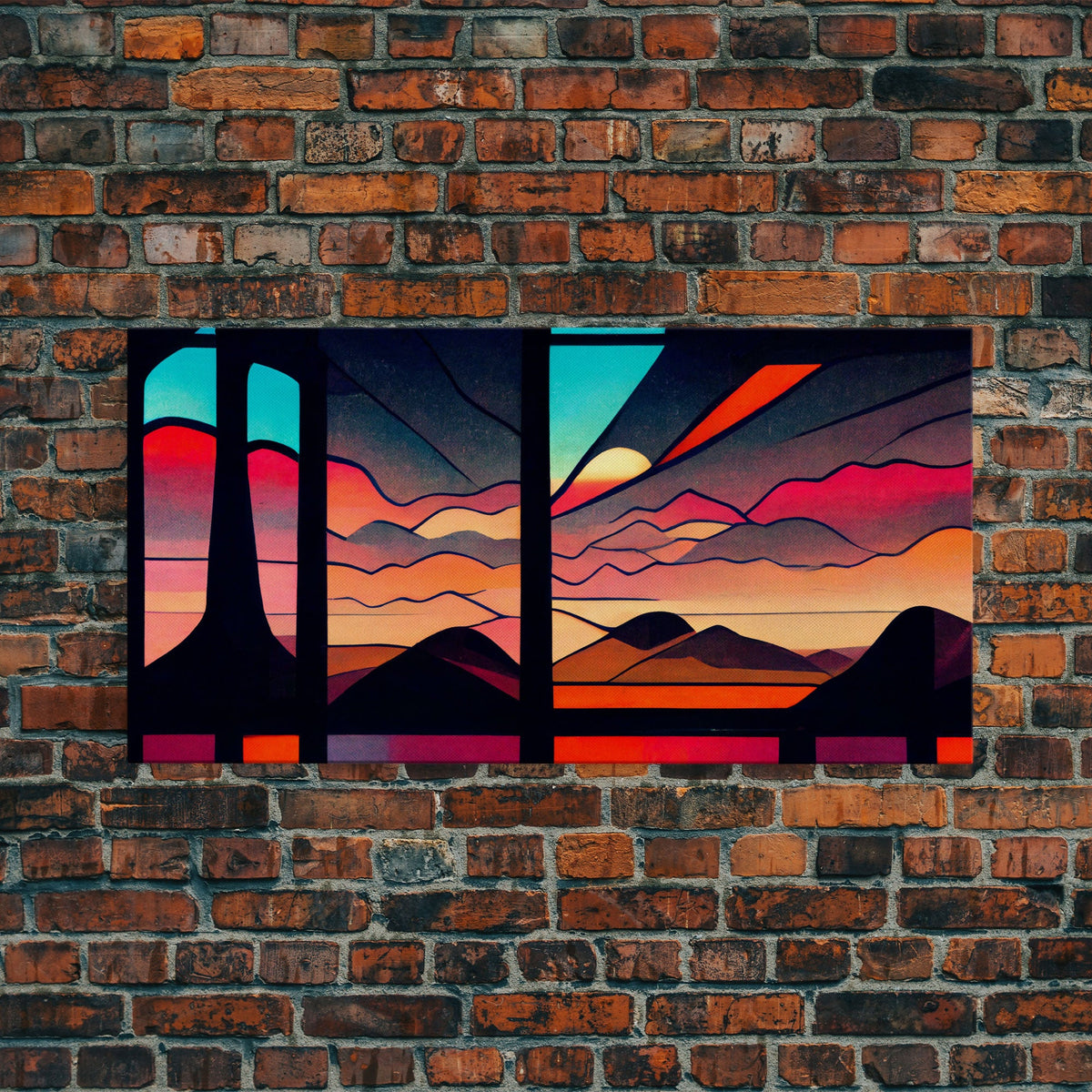 Pueblo style art deco sunset canvas print, outrun, colorful art, deser