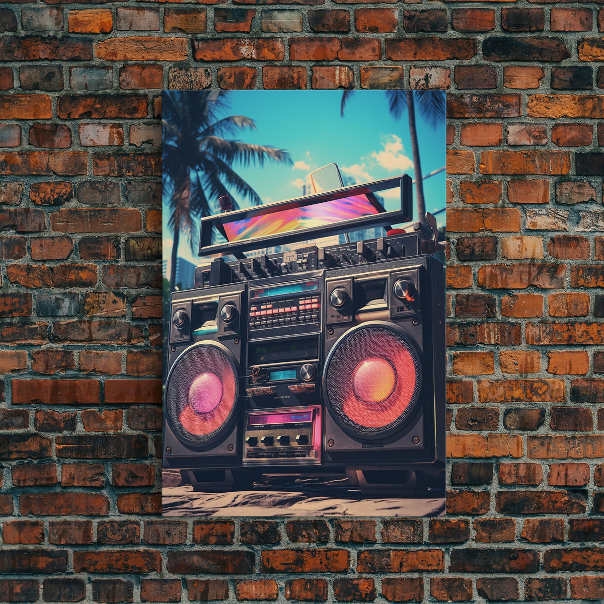Vintage Boombox Canvas Print, 80s Vaporwave Aesthetic Wall Art, Boombo