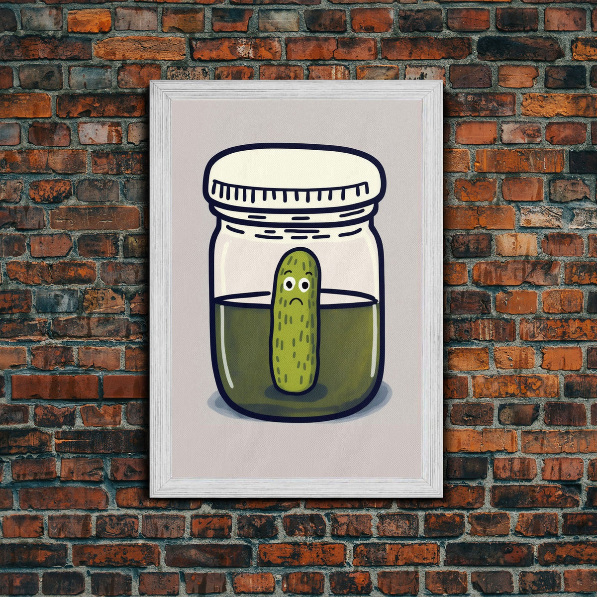 Sad Pickle Art, Framed Canvas Print, The Last Pickle, Cartoon Pickle A