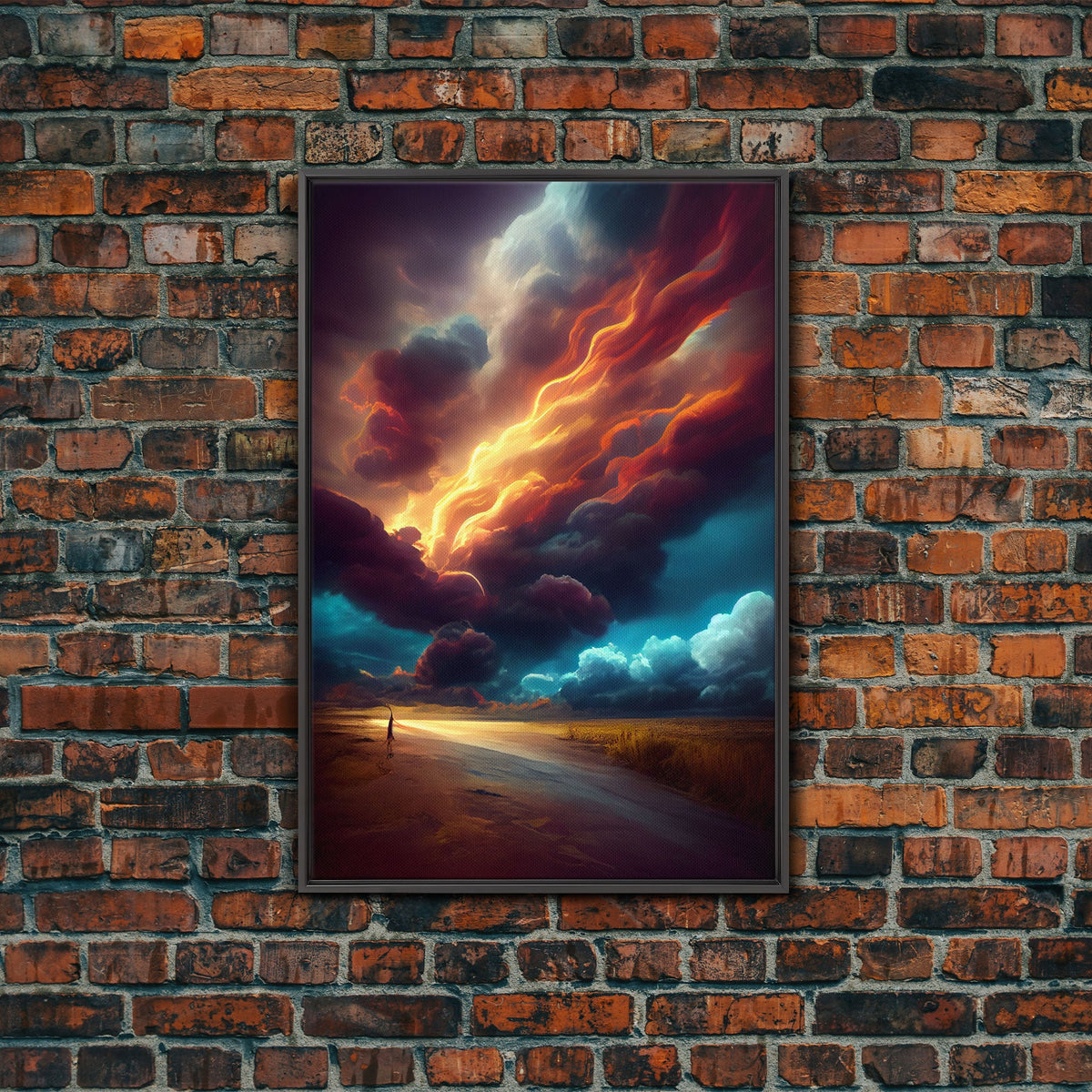 Watercolor painting canvas print of a thunder storm, gloomy wall art,