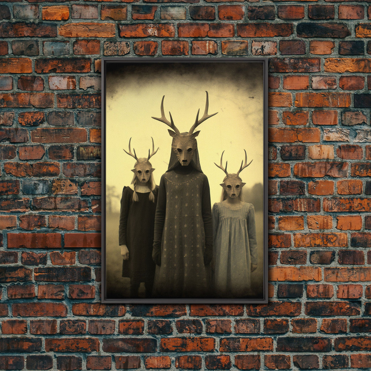 The Cult Of The Deer, Creepy Halloween Wall Art, Framed Canvas Print,