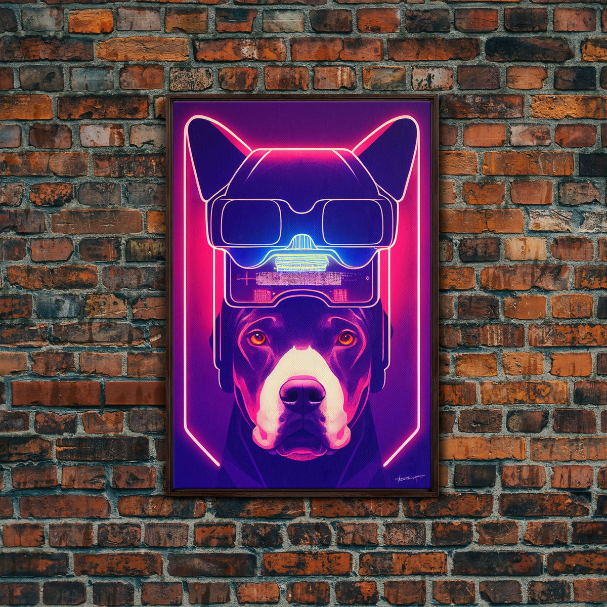 Cyberpunk Pitbull Portrait, Futuristic Dog Portrait, Framed Canvas Pri