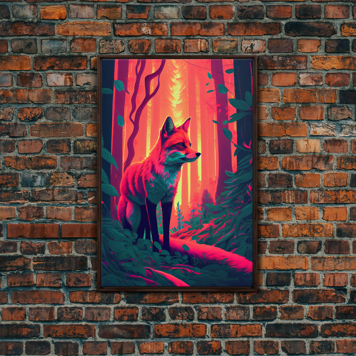 Fuchsia Fox In Woods Forest Twilight Sunset Fine Art Print, Wall Decor