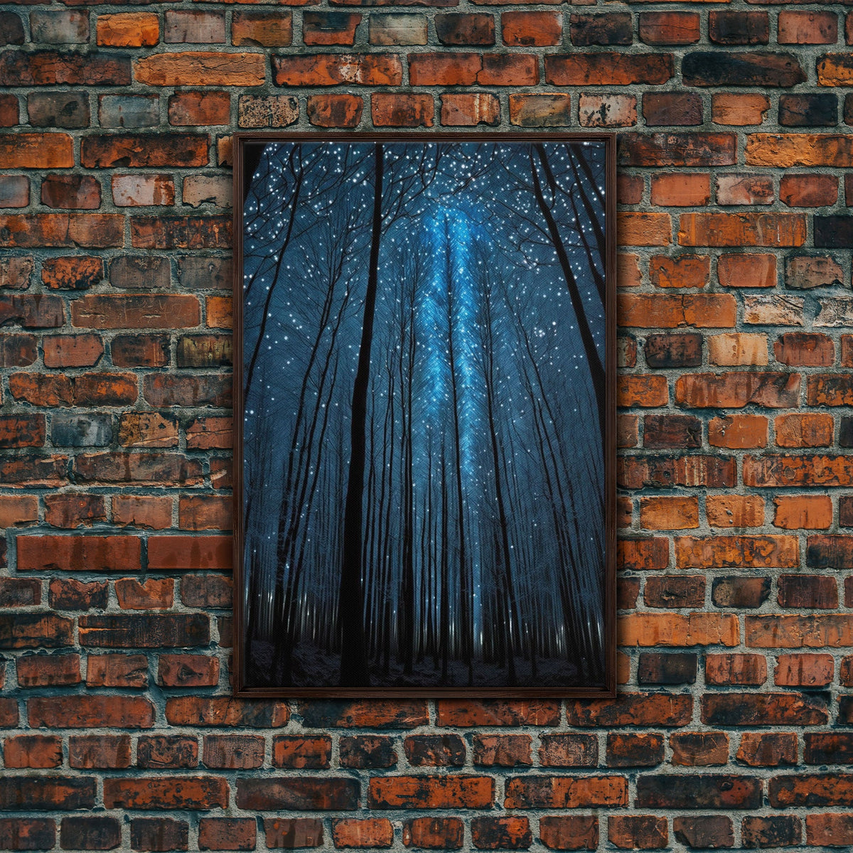 Birch Tree Forest At Night, Starry Night Sky, Framed Canvas Print, Boh