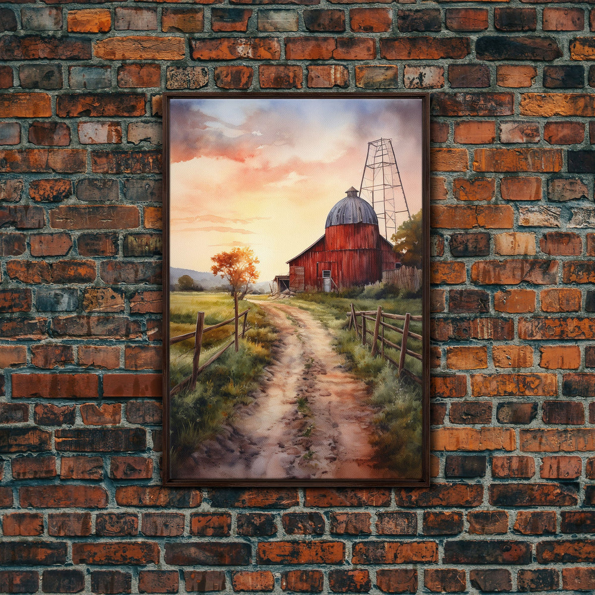 Country Roads at Sunset, Cottagecore Art, Framed Canvas, Poster Print,