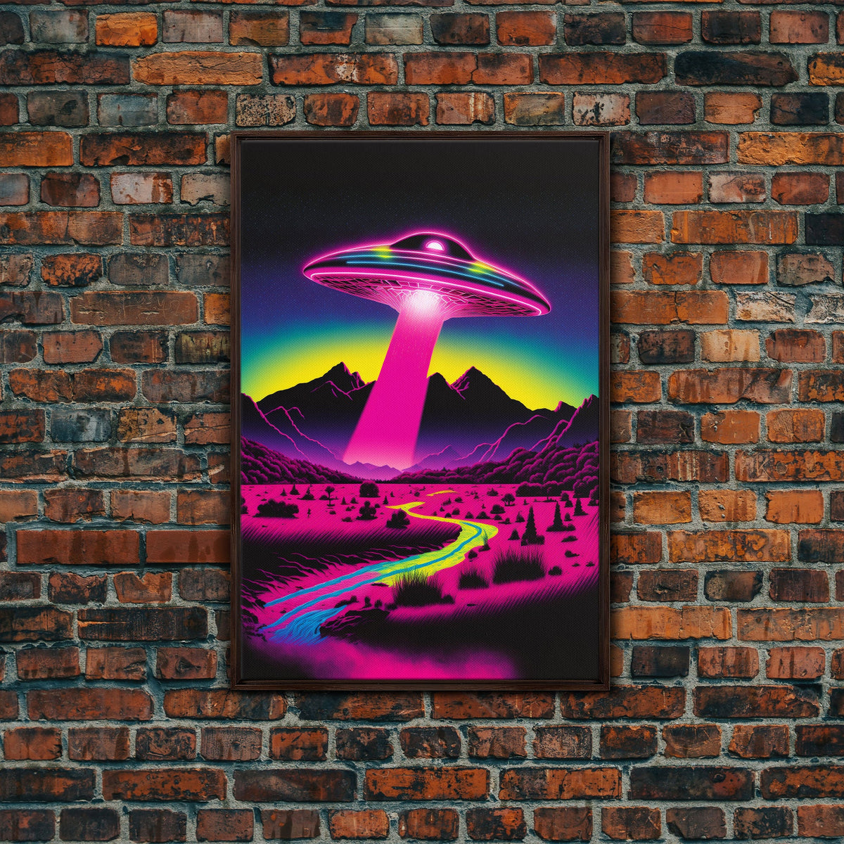 Psychedelic UFO Art, The Abduction, Retro 80s Style Scifi Art, Framed