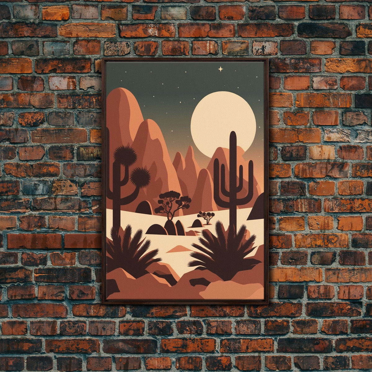 Starry Night over the Desert, Framed Canvas Print, Boho Style Western