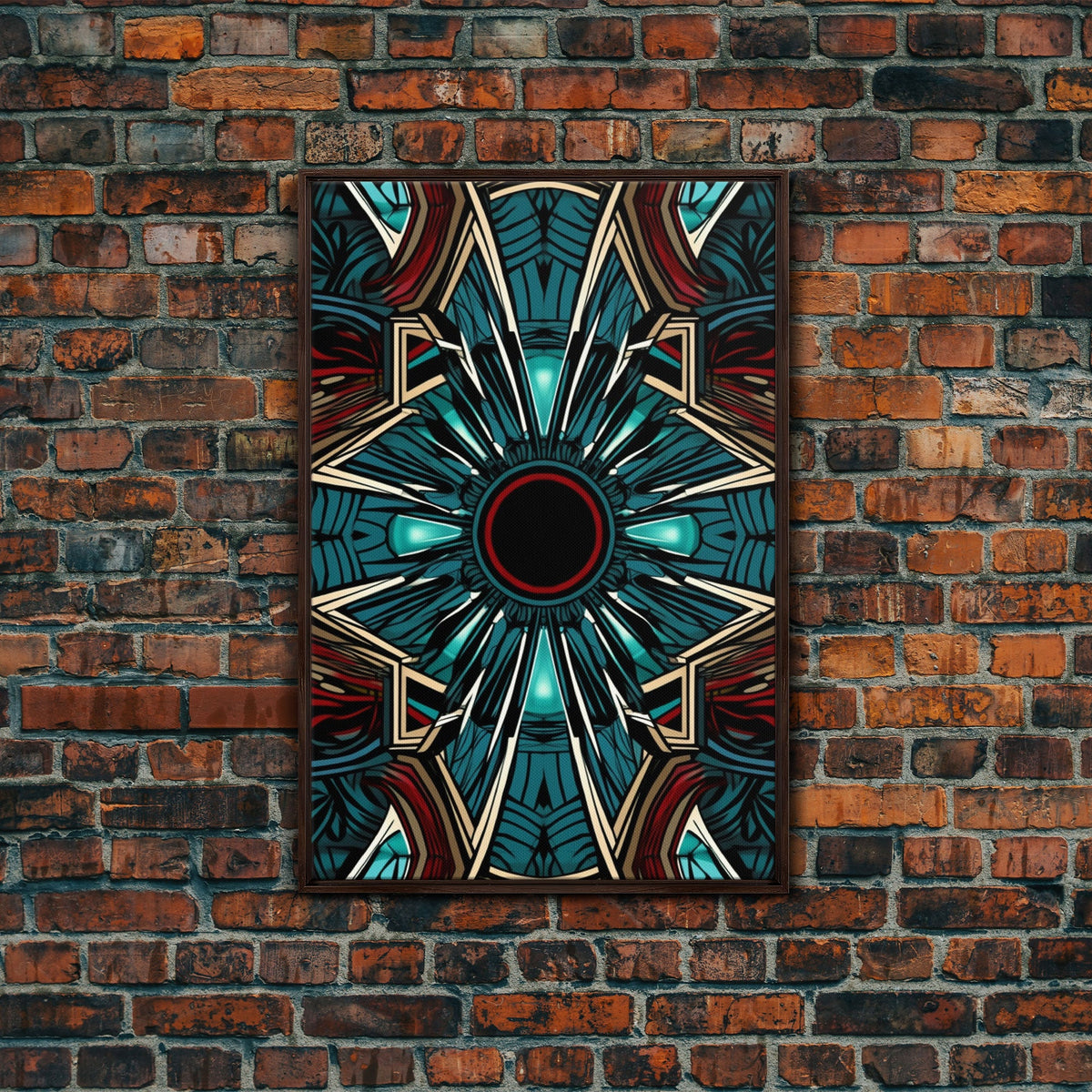 Art Deco Pattern Wall art - Framed Canvas Print - Art Deco - Red & blu