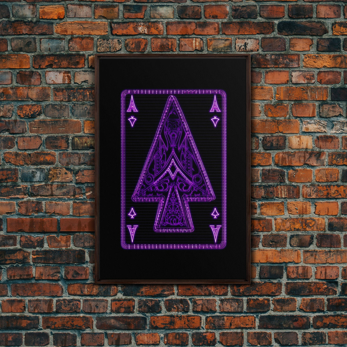 Neon Lights Purple Ace Of Spades Wall Decor, Poker Wall Art, Cards, Mi