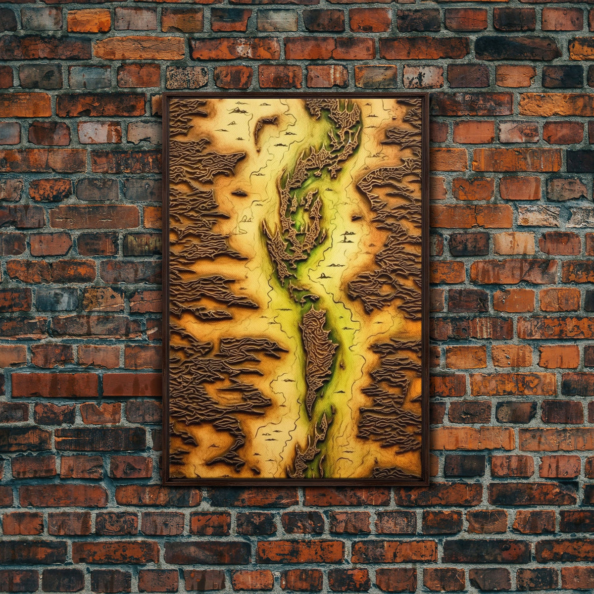 Abstract Wall Decor, Yellow Abstract Art, Geography Wall Art, Map Wall
