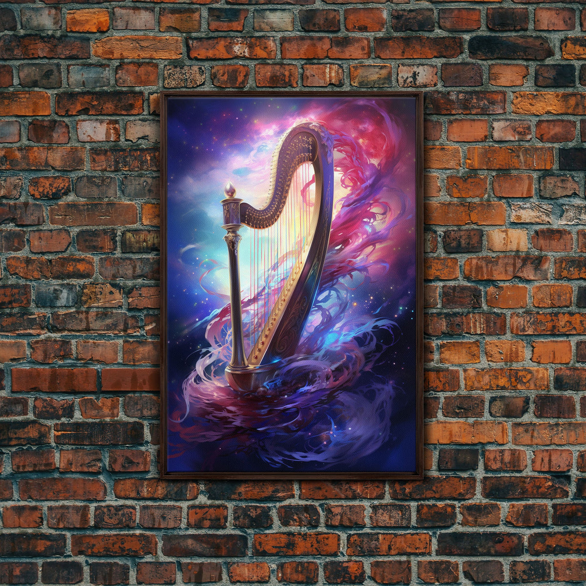 Heavenly Harp Among The Stars, Harp Art, Harp Print, Framed Canvas Art