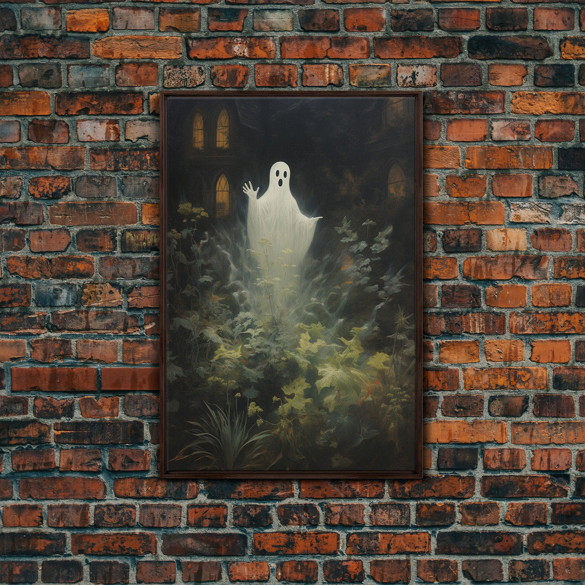 The Waving Ghost In The Garden, Halloween Canvas Print, Framed Canvas
