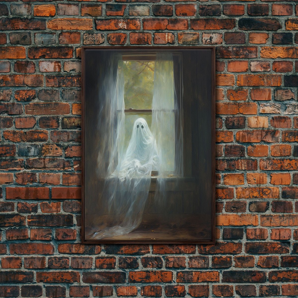 The Ghost In The Window, Halloween Wall Art, Vintage Canvas, Art Canva