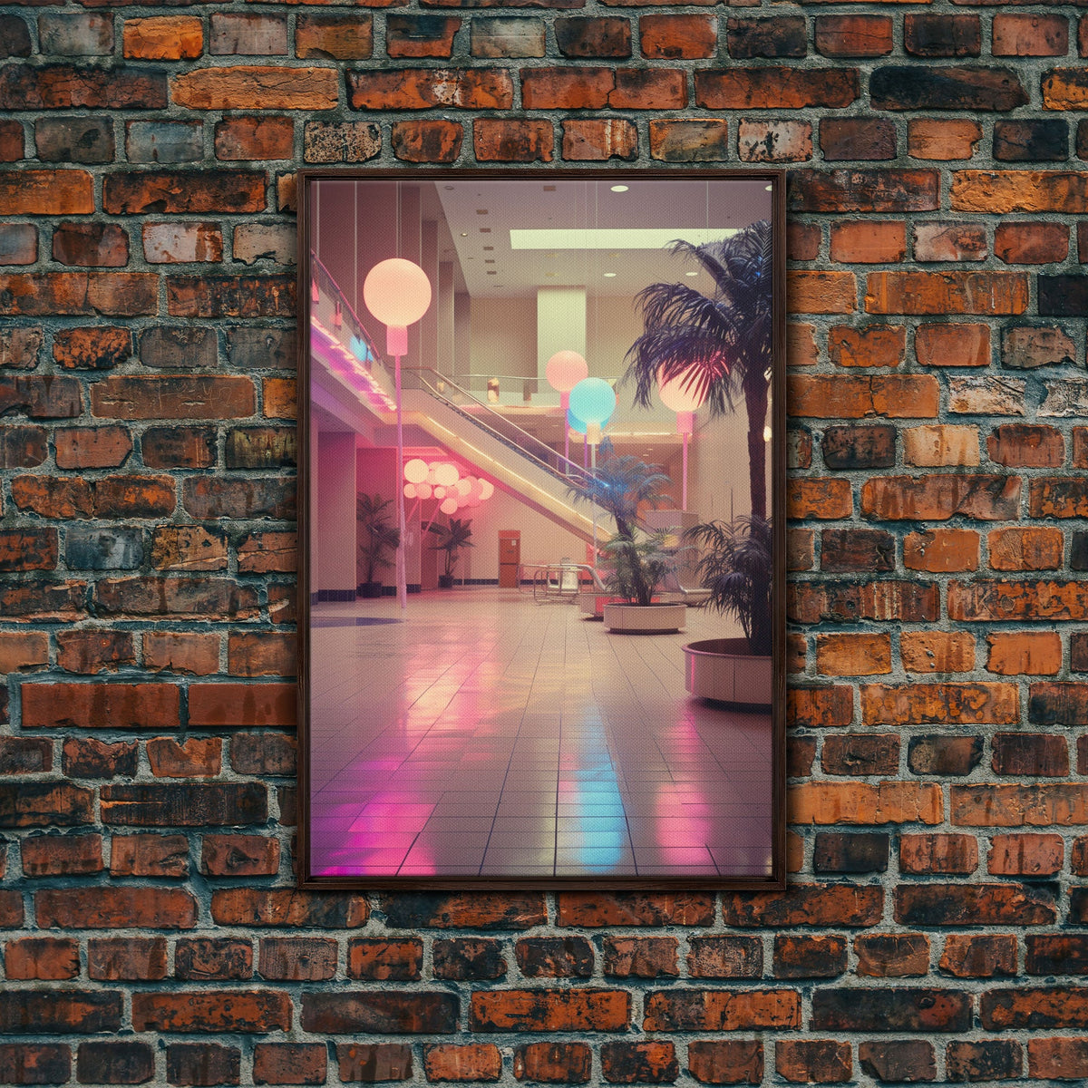 Photo Of A 1980s Mall, Framed Canvas Print, Liminal Spaces, Vaporwave