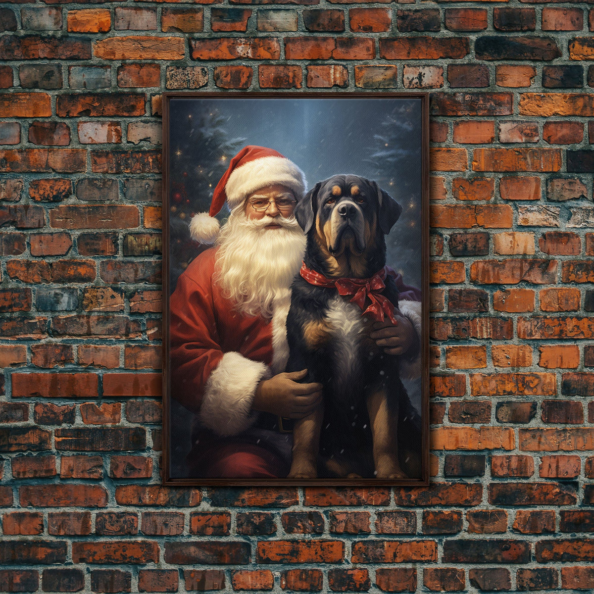 Santa Holding A Rottweiler, Framed Canvas Print, Christmas Wall Art, X