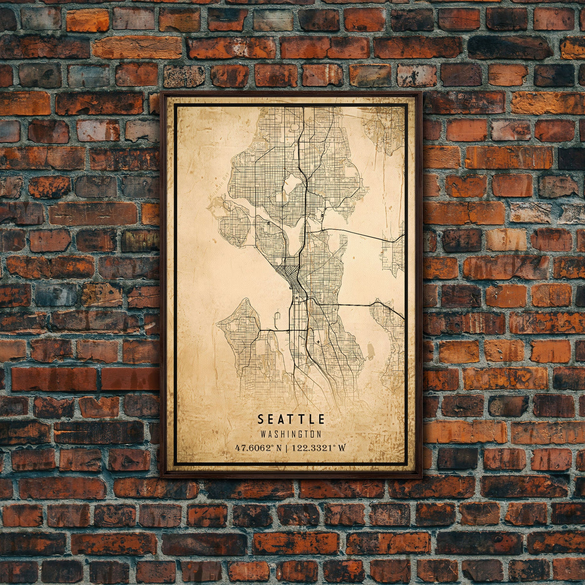 Old Seattle City Map Wall Art Canvas Print, Vintage Style Seattle Map,