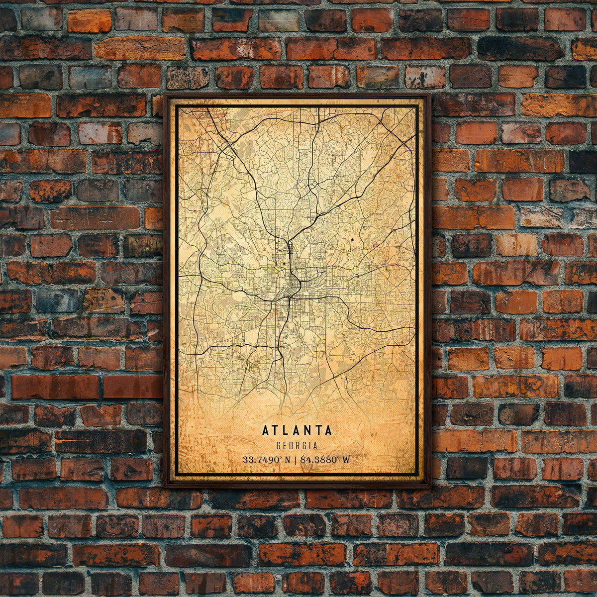 Old Atlanta City Map Wall Art Canvas Print, Vintage Style Atlanta Map,