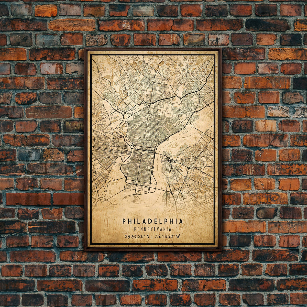 Old Philadelphia City Map Wall Art Canvas Print, Vintage Style Philade
