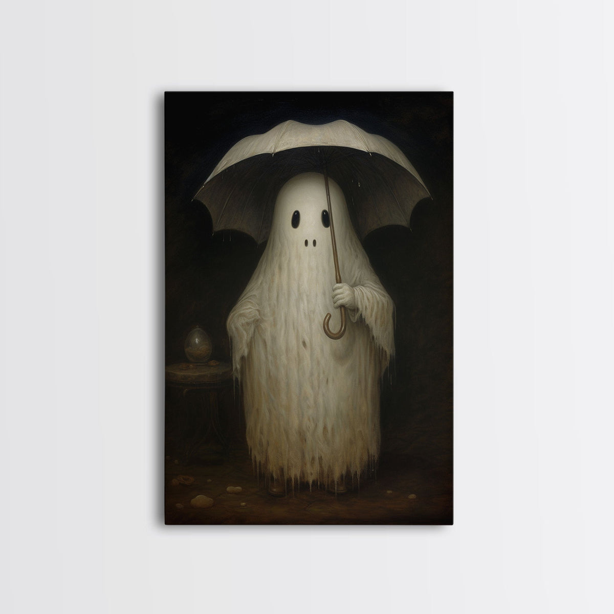 Cute Ghost Painting, Ghost In The Rain, Vintage Canvas, Art Canvas Pri
