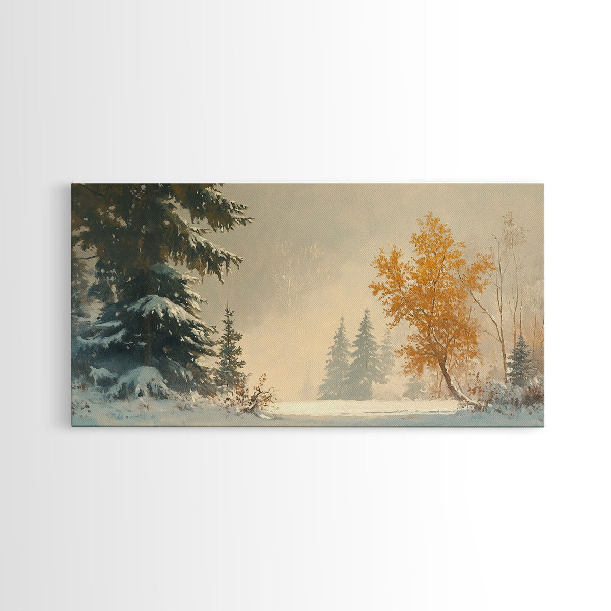 Subdued Winter Landscape, Moody Landscape Painting, Framed Canvas Prin