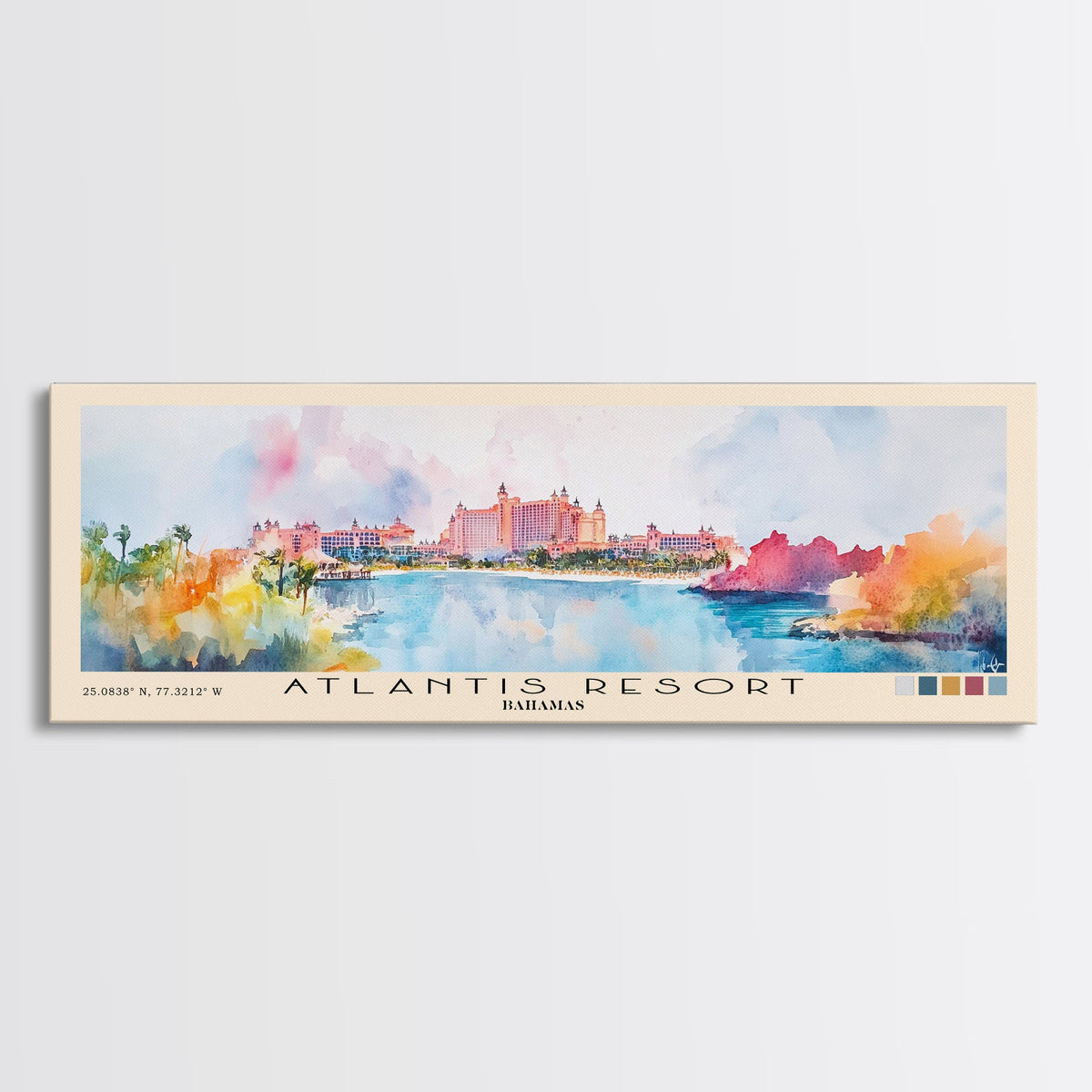 Atlantis Resort, Bahamas Watercolor Print, Vacation Gift, Bahamas Wall