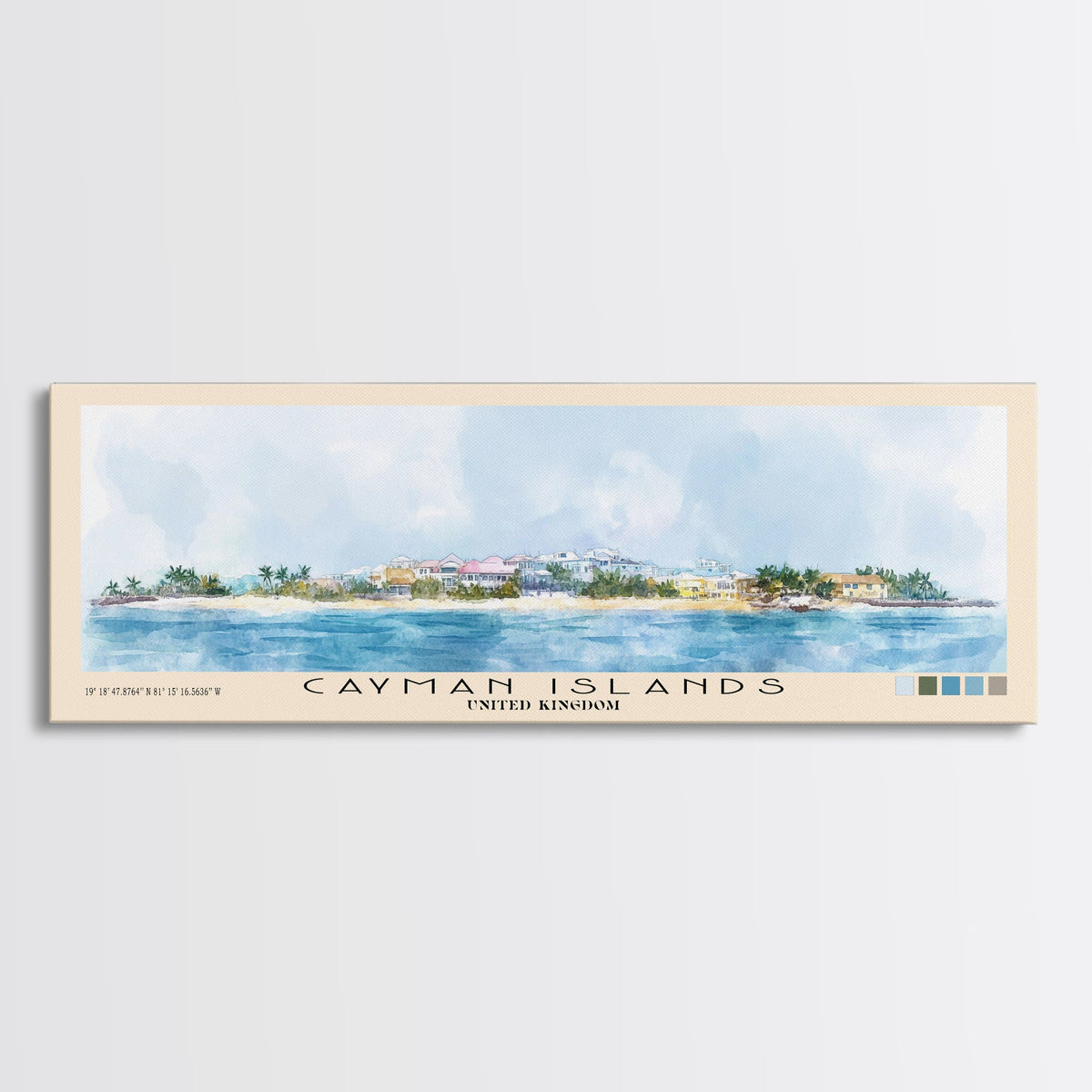 Cayman Islands, United Kingdom Watercolor Beach Print, Vacation Gift,