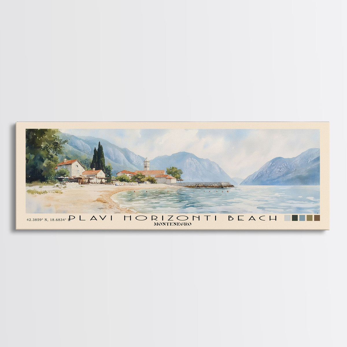 Plavi Horizonti Beach, Montenegro Watercolor Print, Vacation Gift, Mon