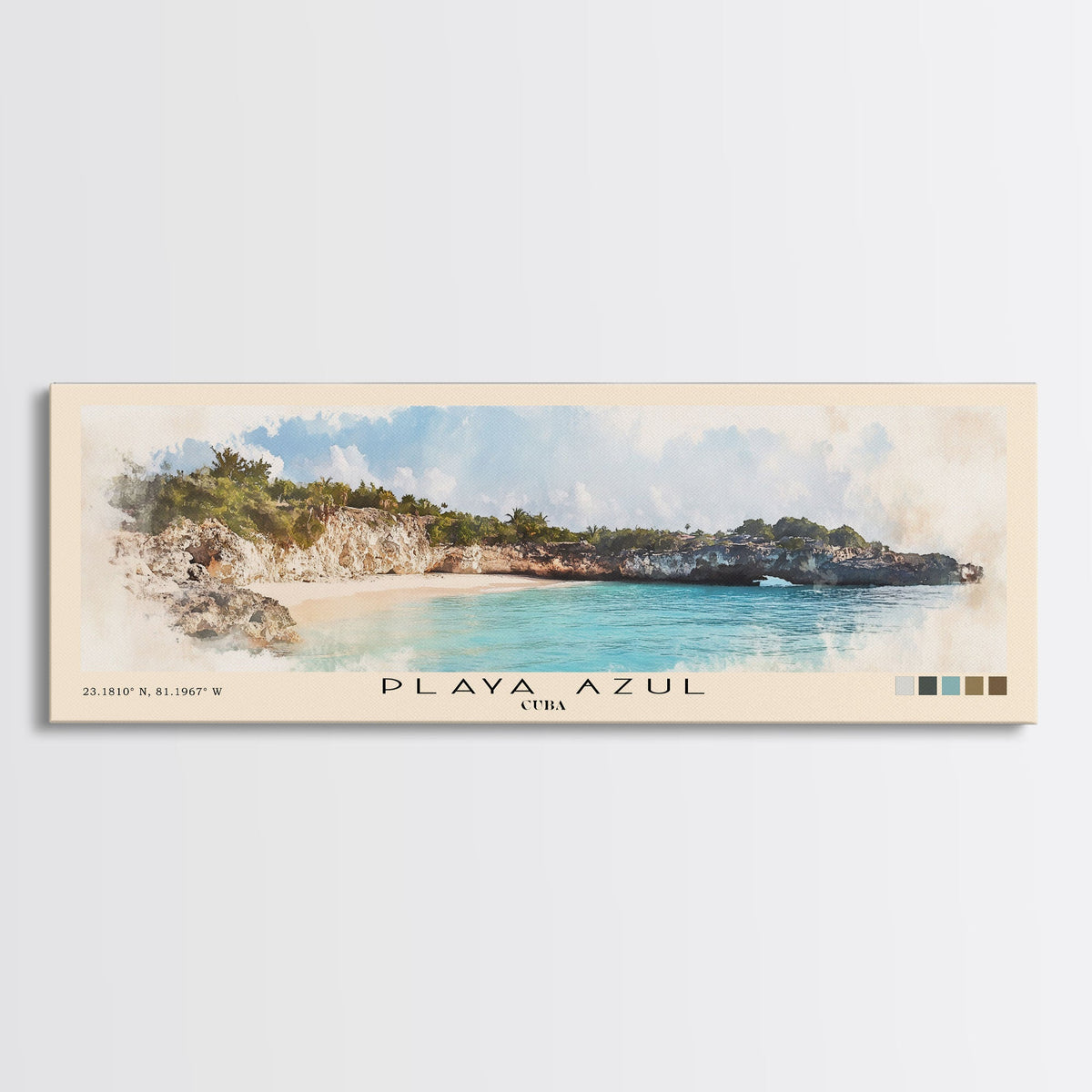 Playa Azul, Cuba Watercolor Beach Print, Vacation Gift, Cuba Wall Art,