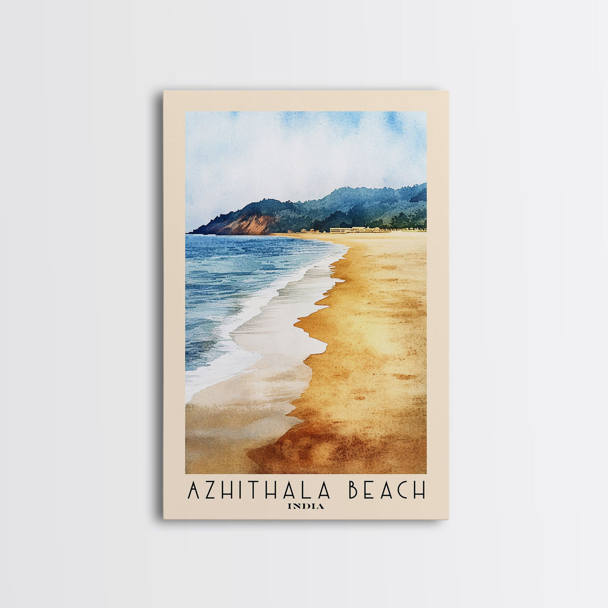 Azhithala Beach, India Watercolor Print, Vacation Gift, India Wall Art