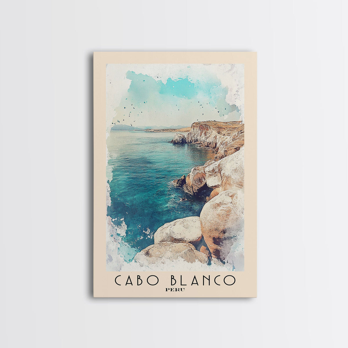 Cabo Blanco, Peru Watercolor Beach Print, Vacation Gift, Peru Wall Art