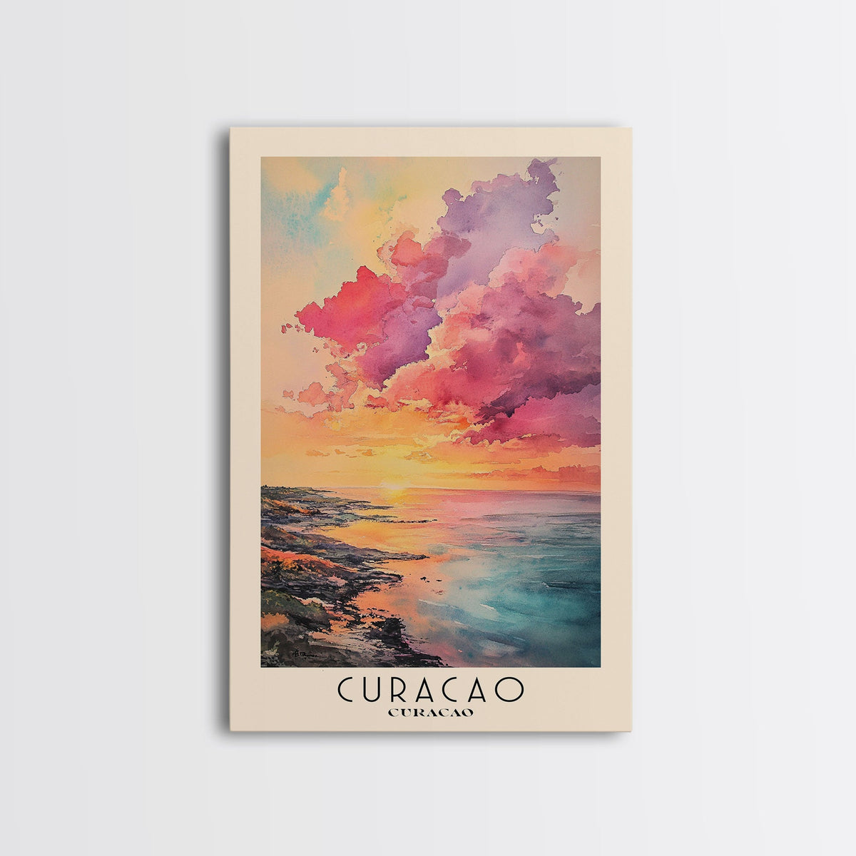 Curacao, Curacao Watercolor Beach Print, Vacation Gift, Curacao Wall A
