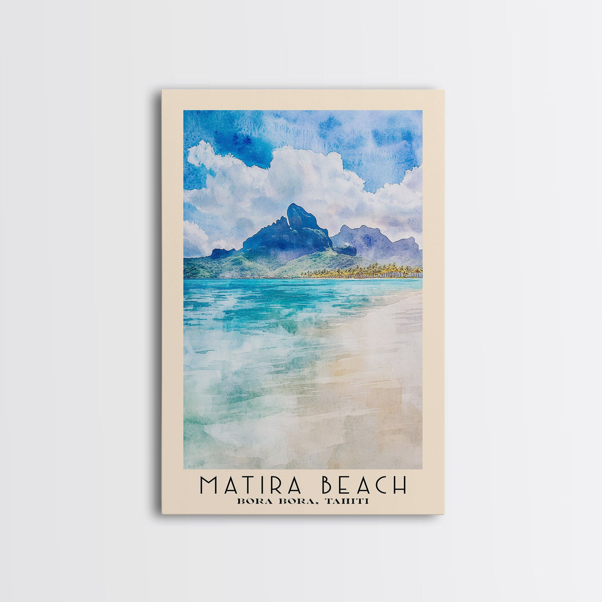 Matira Beach, Bora Bora, Tahiti Watercolor Beach Print, Vacation Gift,