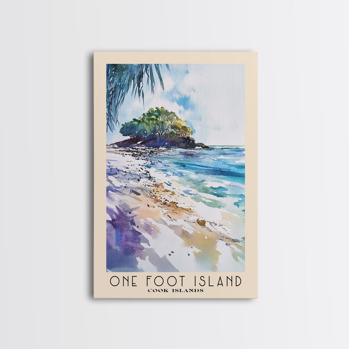 One Foot Island, Cook Islands Watercolor Beach Print, Vacation Gift, C