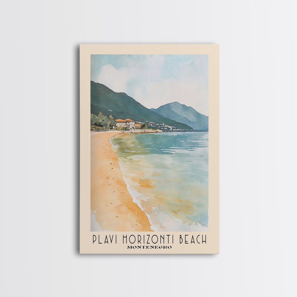 Plavi Horizonti Beach, Montenegro Watercolor Print, Vacation Gift, Mon