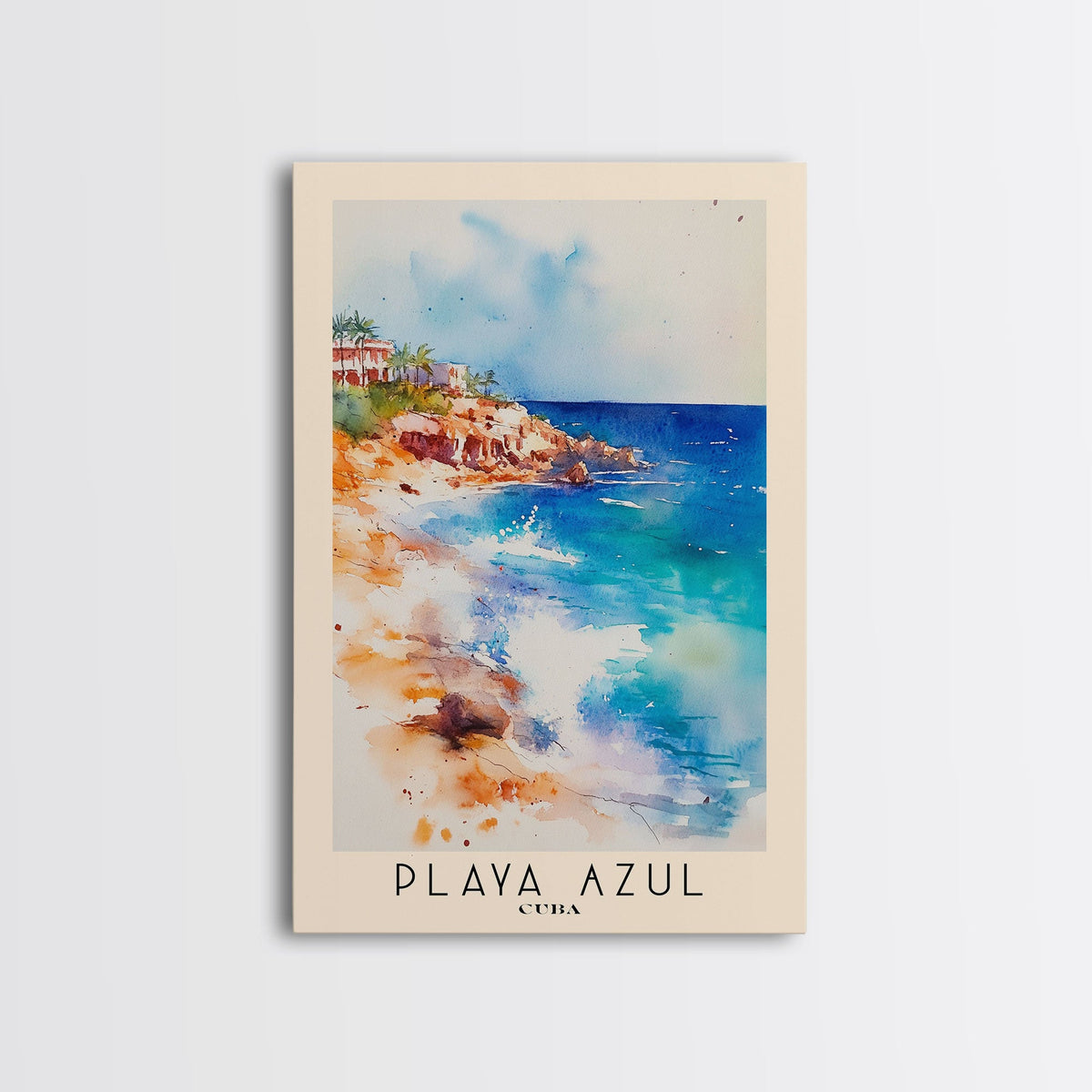 Playa Azul, Cuba Watercolor Beach Print, Vacation Gift, Cuba Wall Art,