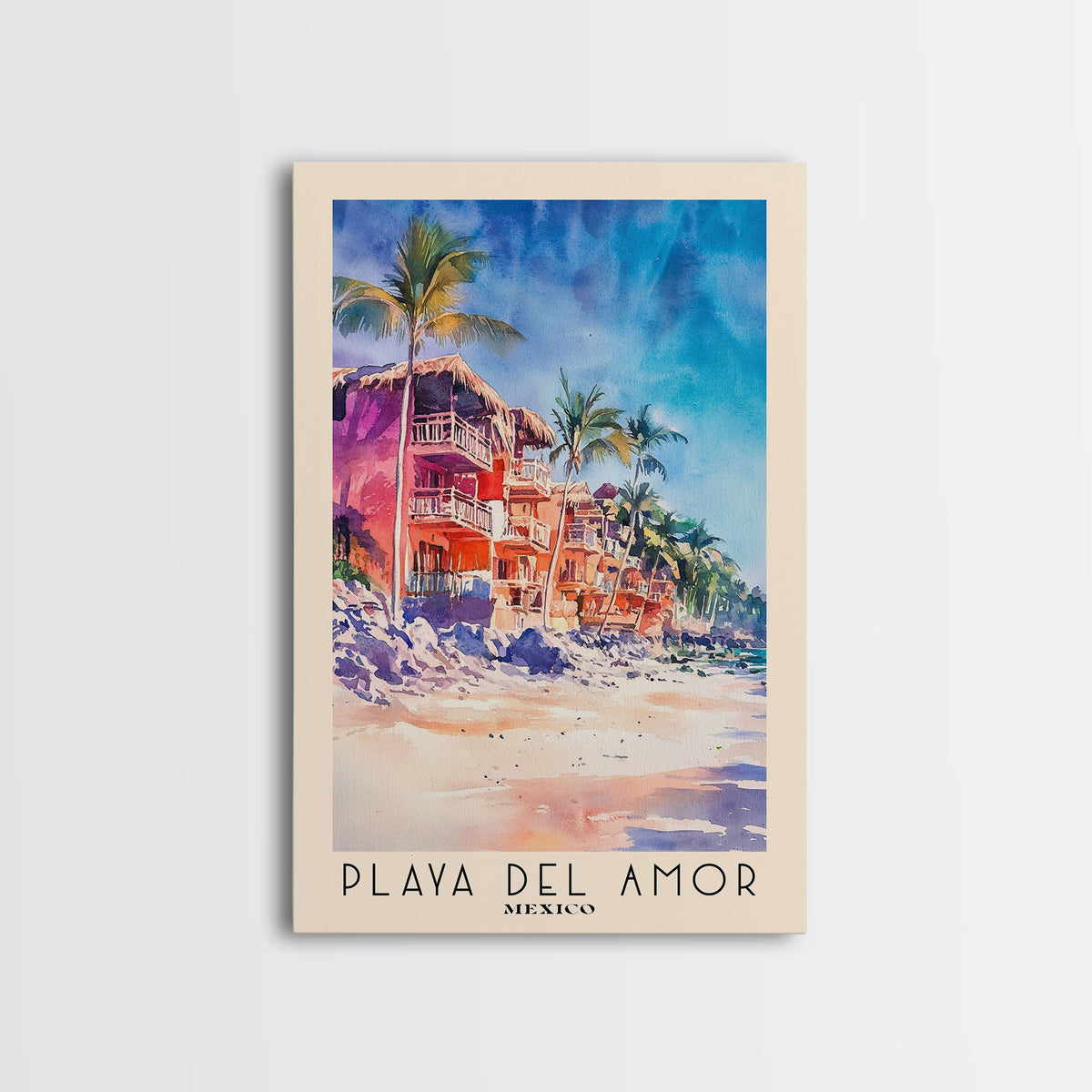 Playa del Amor, Mexico Watercolor Beach Print, Vacation Gift, Mexico W