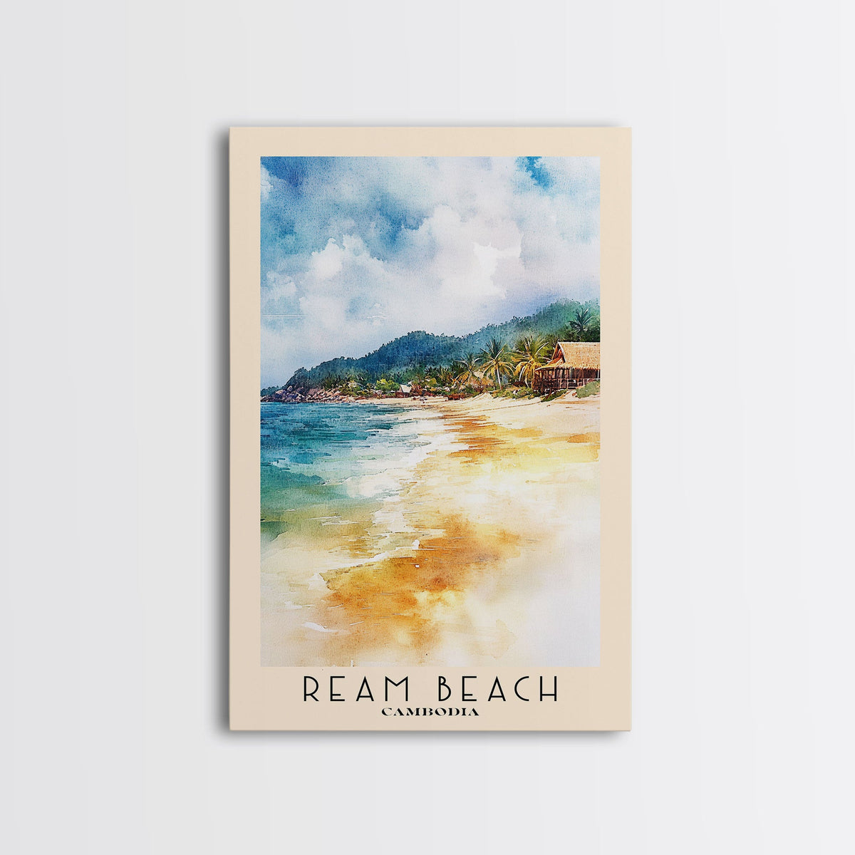 Ream Beach, Cambodia Watercolor Print, Vacation Gift, Cambodia Wall Ar