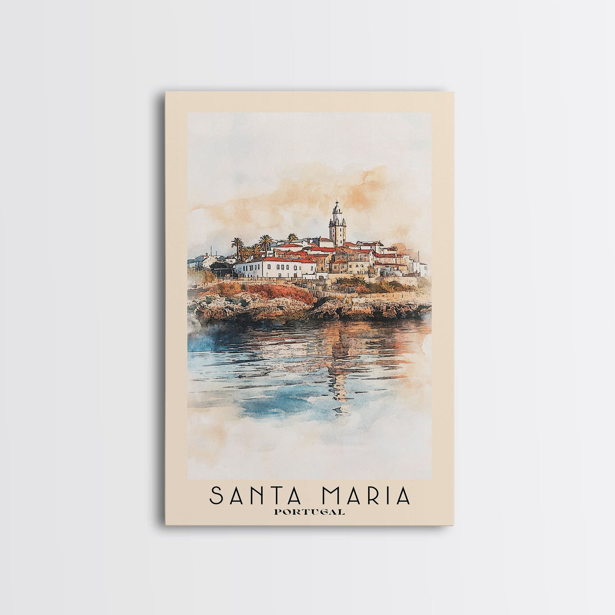 Santa Maria, Portugal Watercolor Beach Print, Vacation Gift, Portugal