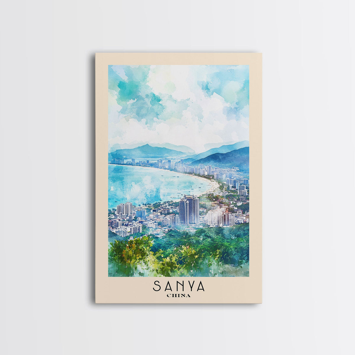 Sanya, China Watercolor Print, Vacation Gift, China Wall Art, Beach Pa